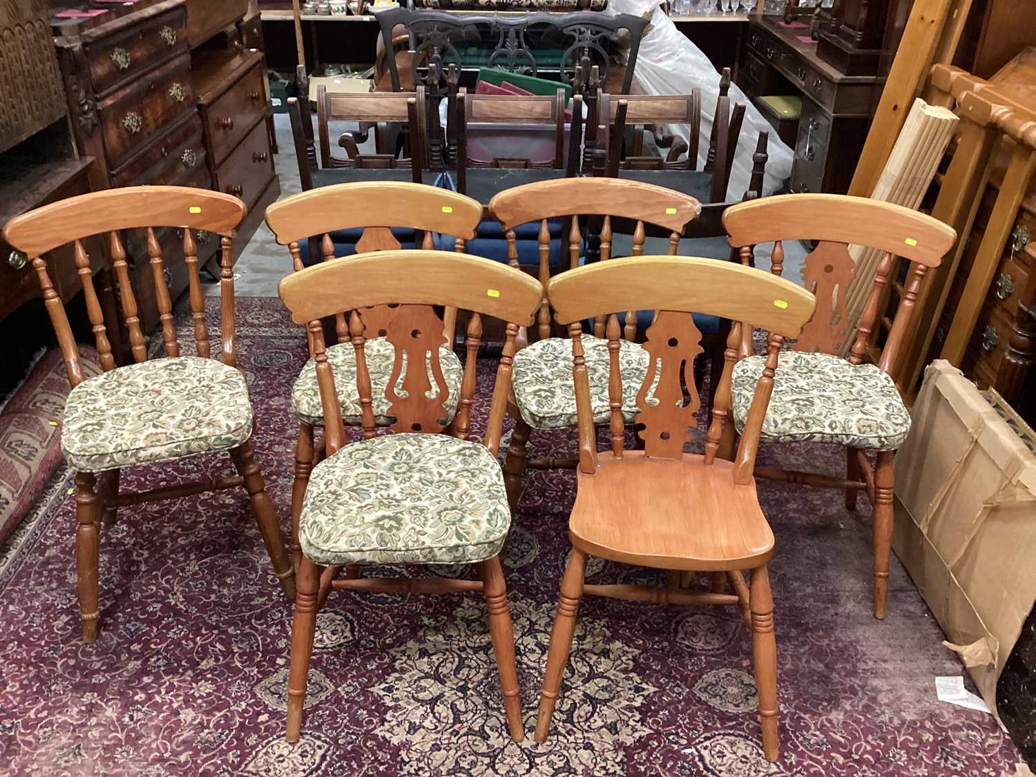 Lot 901 - Six pine dining chairs with pine narrow