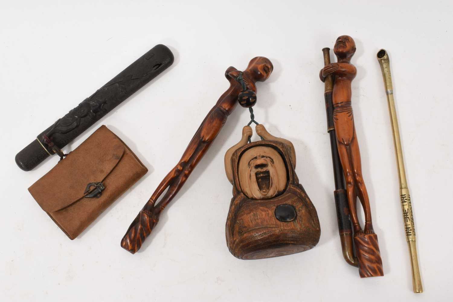 Lot 941 - Group of antique Japanese pipes, pipe cases