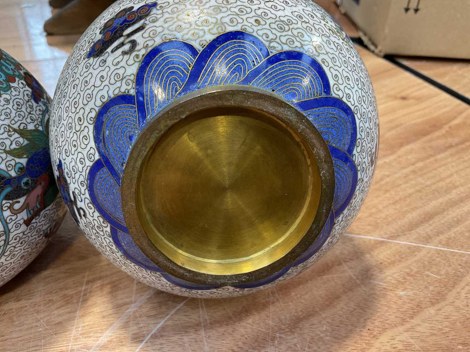 Lot 5125 - Pair of Chinese cloisonné bottle vases,